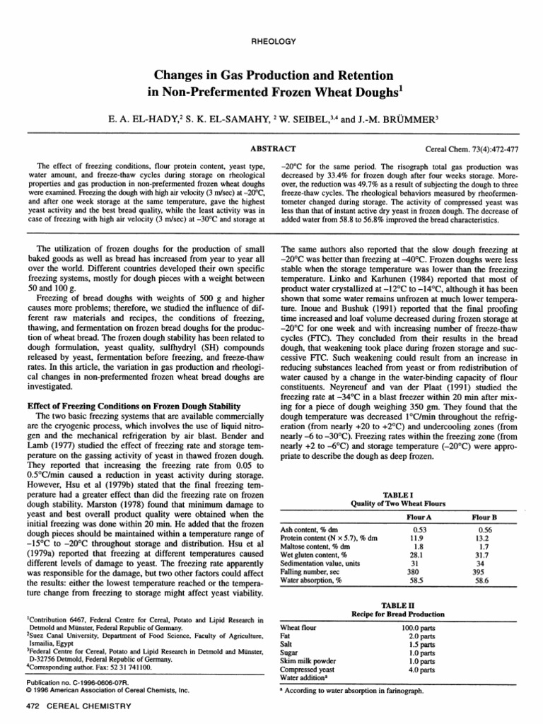Frozen Wheat Dough Rheology Study | PDF | Breads | Baker's Yeast