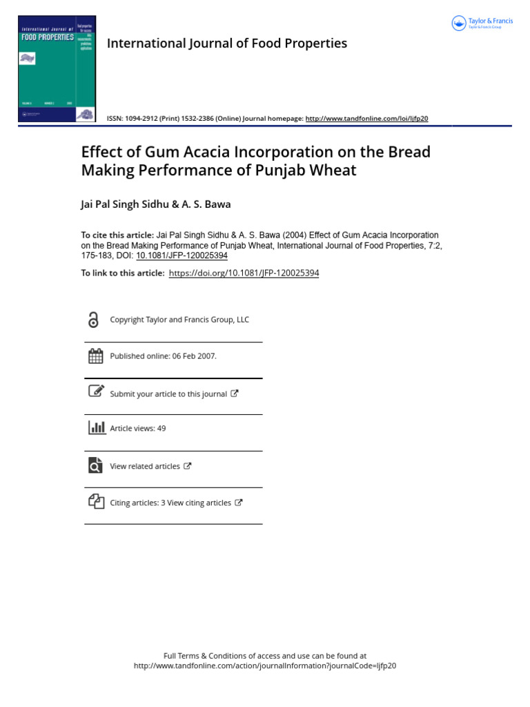 Effect of Gum Acacia Incorporation On The Bread Making Performance of Punjab Wheat | PDF ...