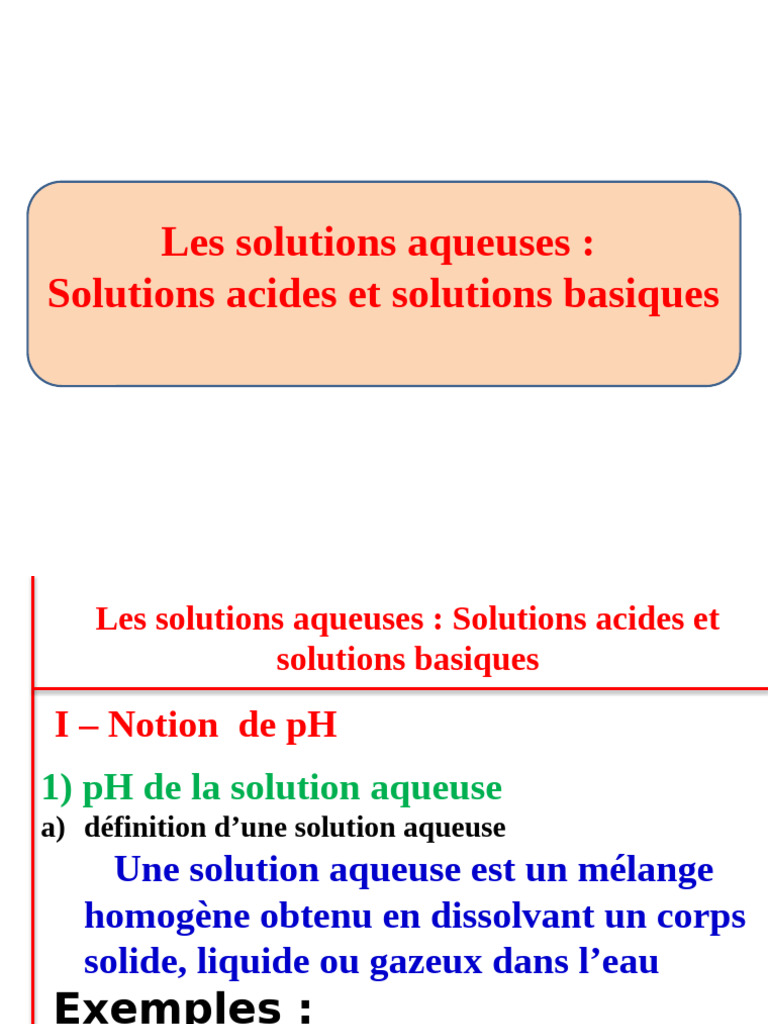 5 - Solutions Aqueuses Saddek | PDF | Ph | Acide