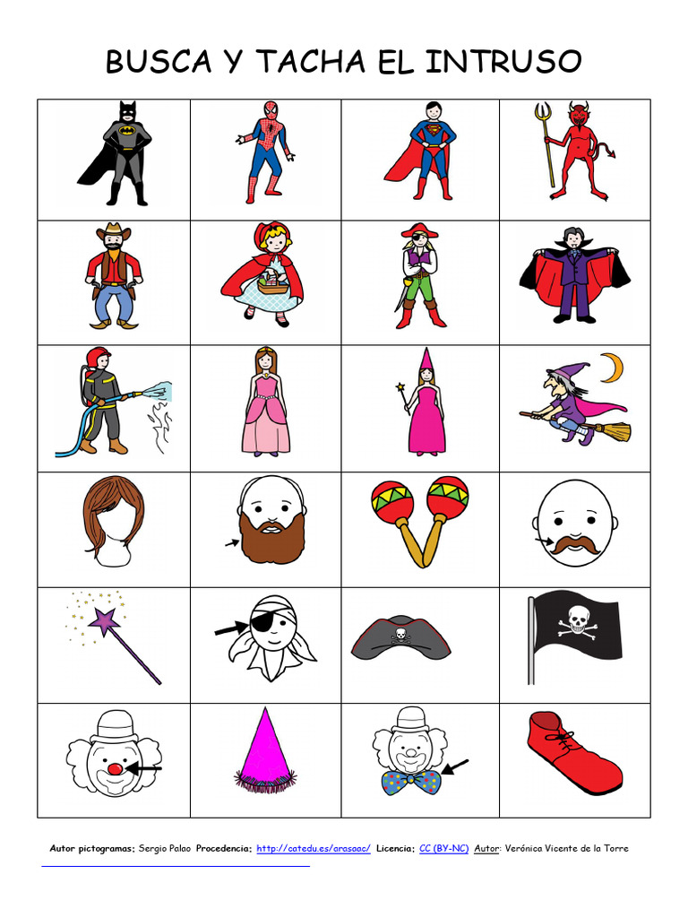 Busca y Tacha el Intruso: Actividad Educativa | PDF