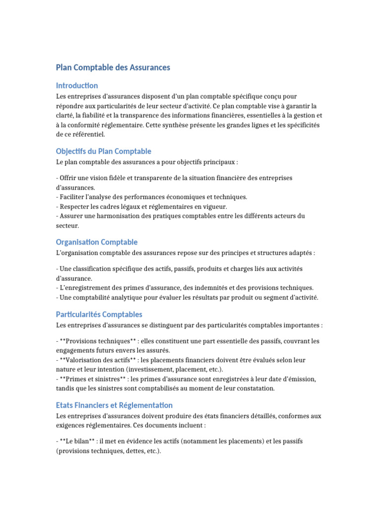 Plan Comptable des Assurances : Guide Complet | PDF | Comptabilité ...