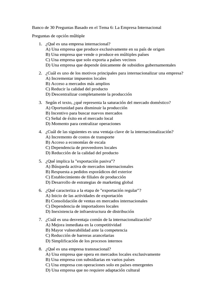 Banco de 30 Preguntas Basado EN 3 TEMAS | PDF | Marketing | Business