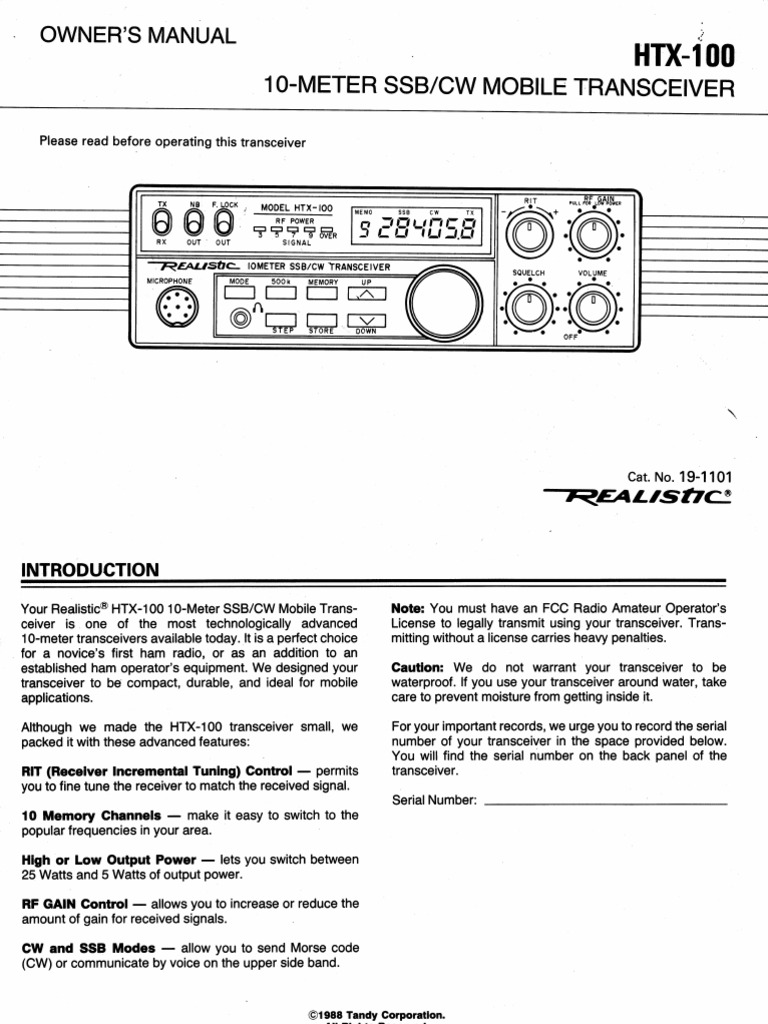 Realistic Htx100 Manual | PDF
