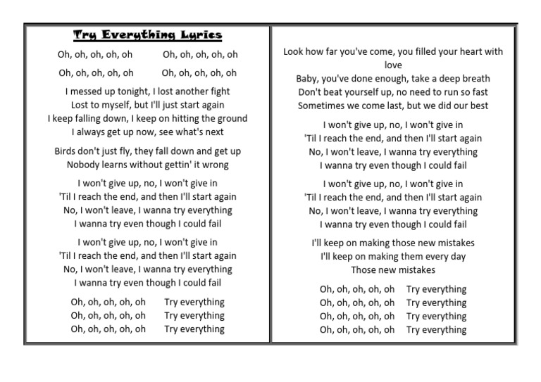 Try Everything Lyrics | PDF