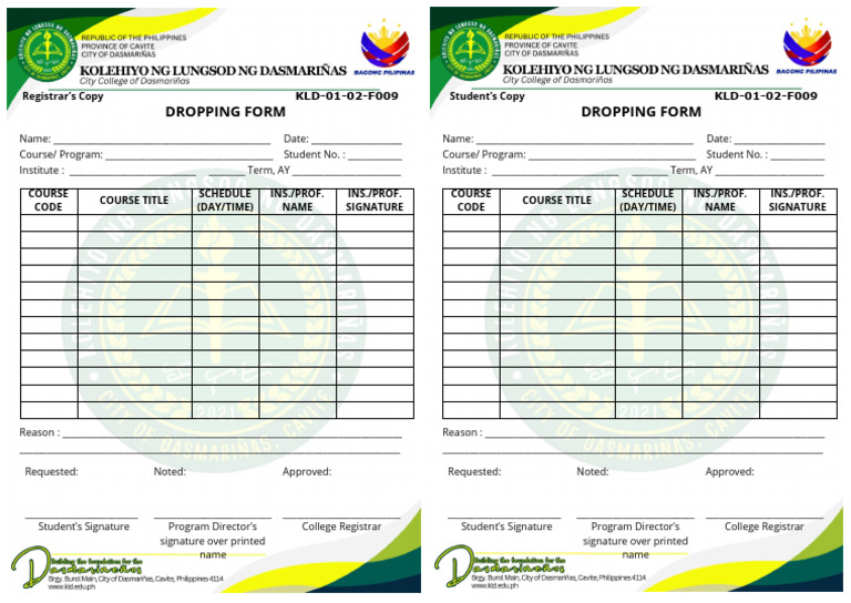 KLD 01 02 F009 Dropping Form | PDF