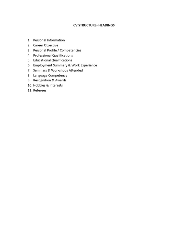 CV Structure - Headings | PDF