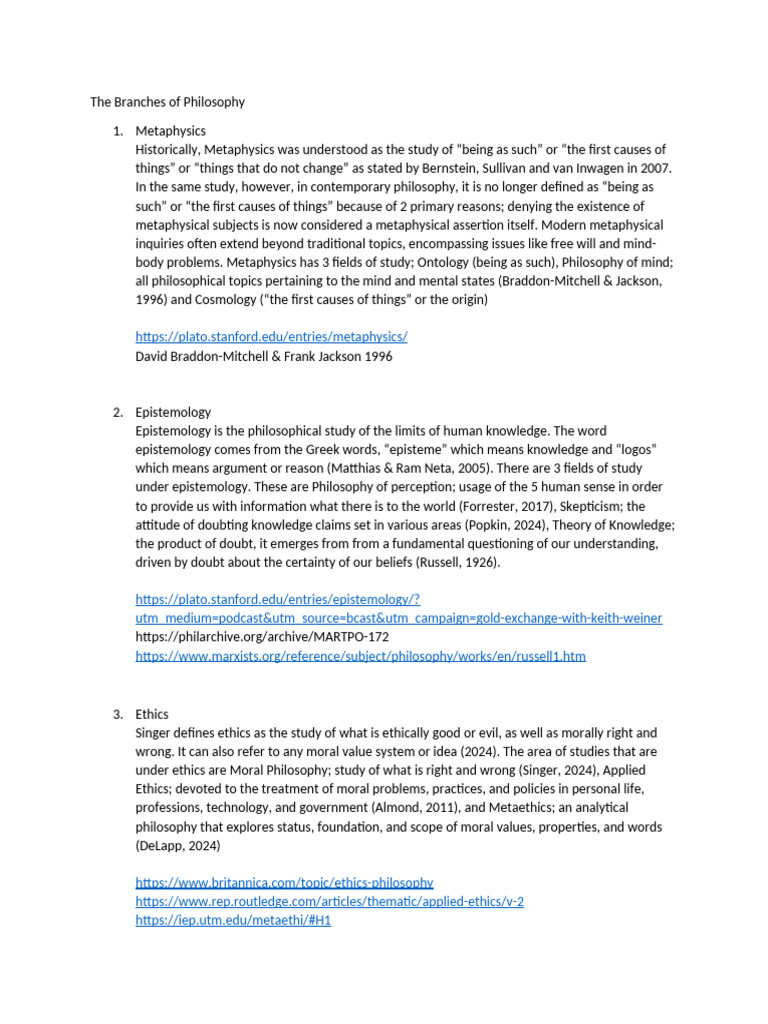 The Branches of Philosophy | PDF | Logic | Epistemology