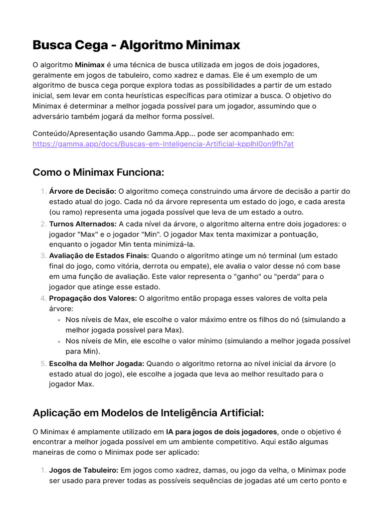 Algoritmo Minimax em Jogos de Tabuleiro | PDF | Inteligência artificial ...