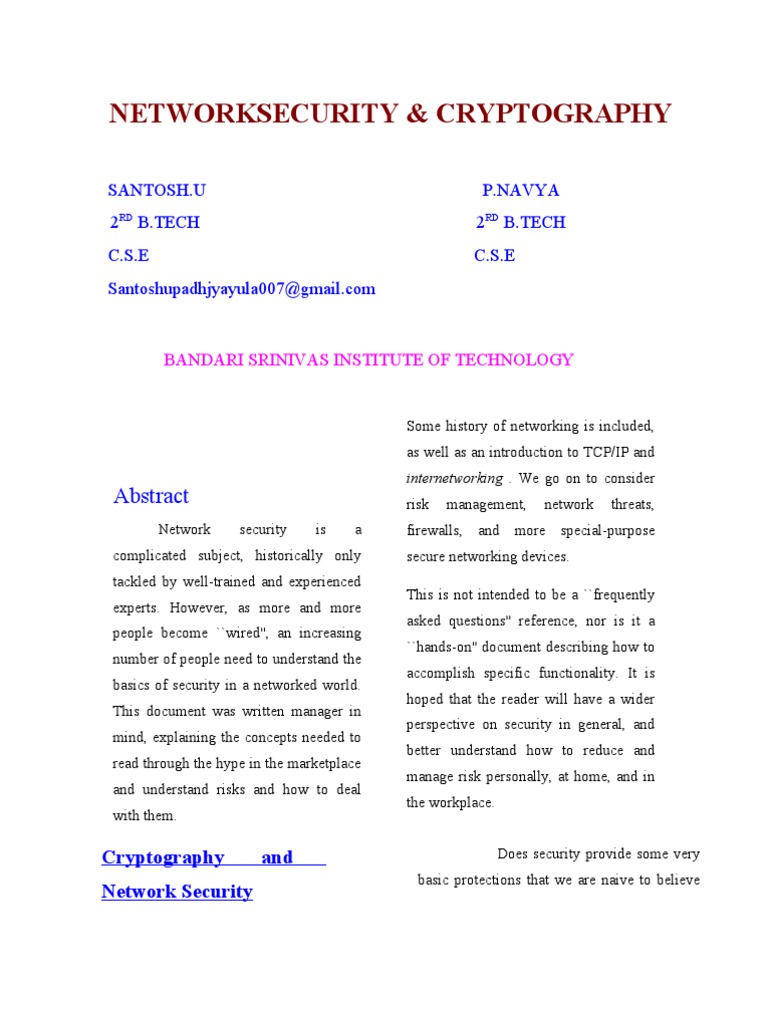 Networksecurity & Cryptography: Bandari Srinivas Institute of Technology | PDF | Cryptography ...