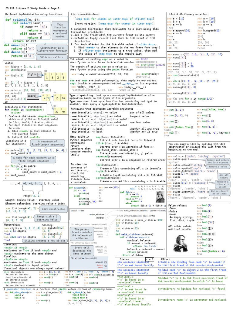 61a Mt2 Study Guide | PDF