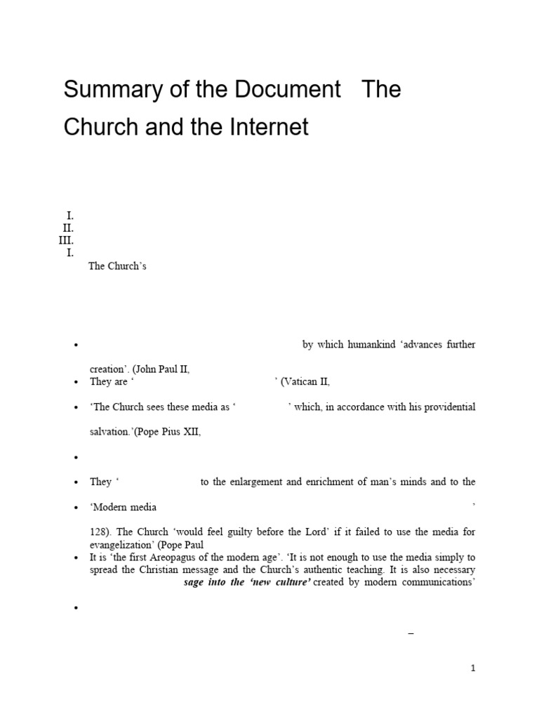 Summary of Church and Internet | PDF | Catholic Church | Sacraments