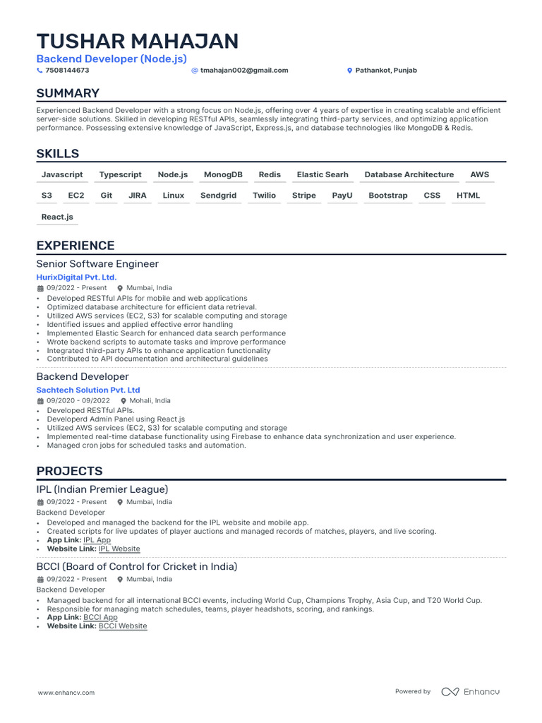 Tushar Mahajan Resume | PDF | Scalability | Application Software