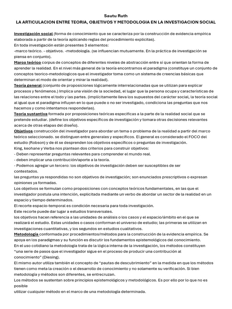Sautu Ruth LA ARTICULACION ENTRE TEORIA, OBJETIVOS Y METODOLOGIA EN LA ...