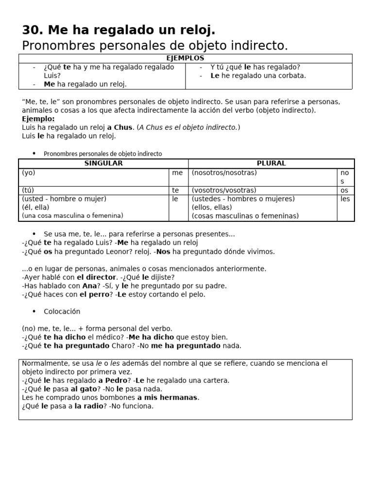 Pronombres Indirectos en Español | PDF