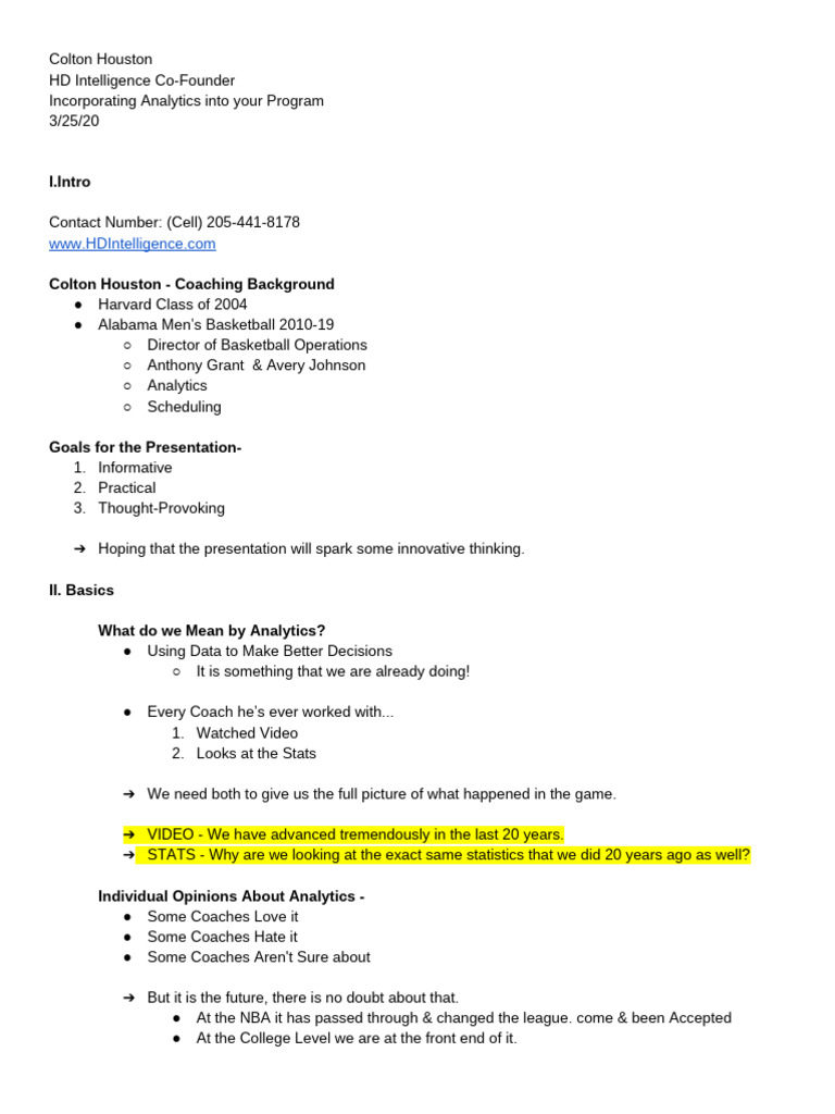 Colton Houston - Incorporating Analytics | PDF | Analytics | Data