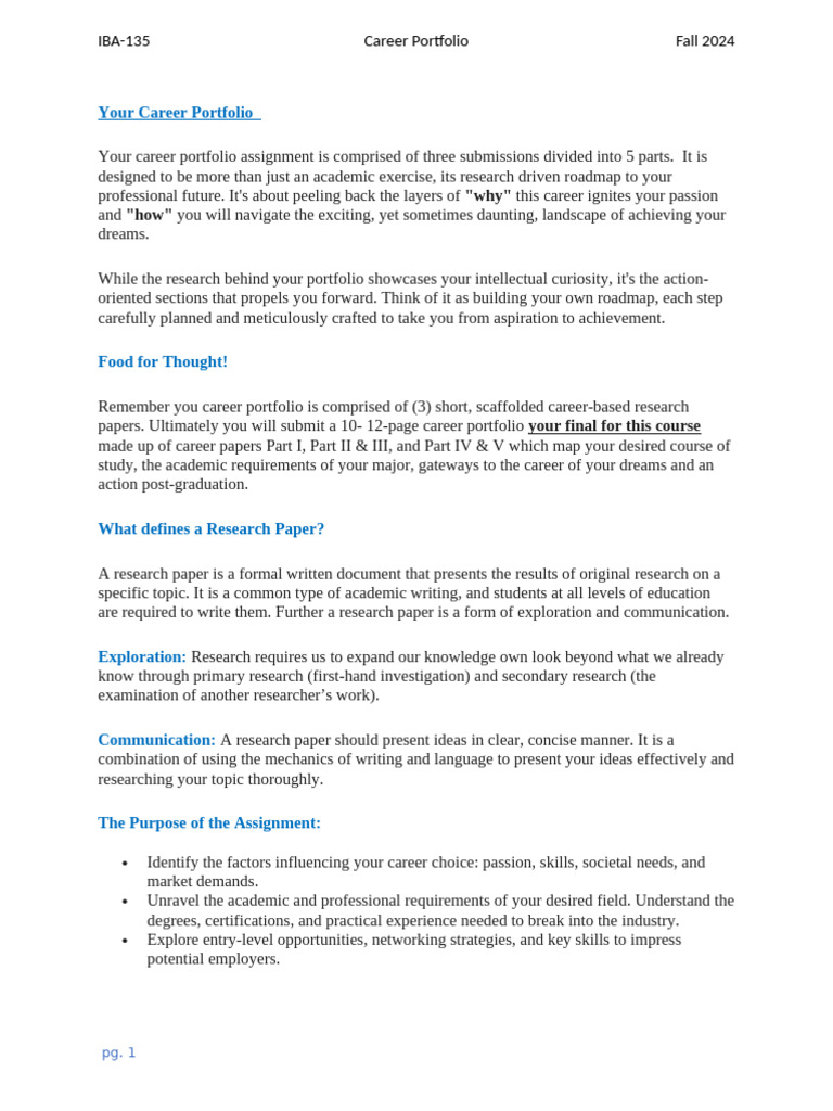 Career Portfolio Outline Parts I-V & Final Rev | PDF | Academic Degree ...