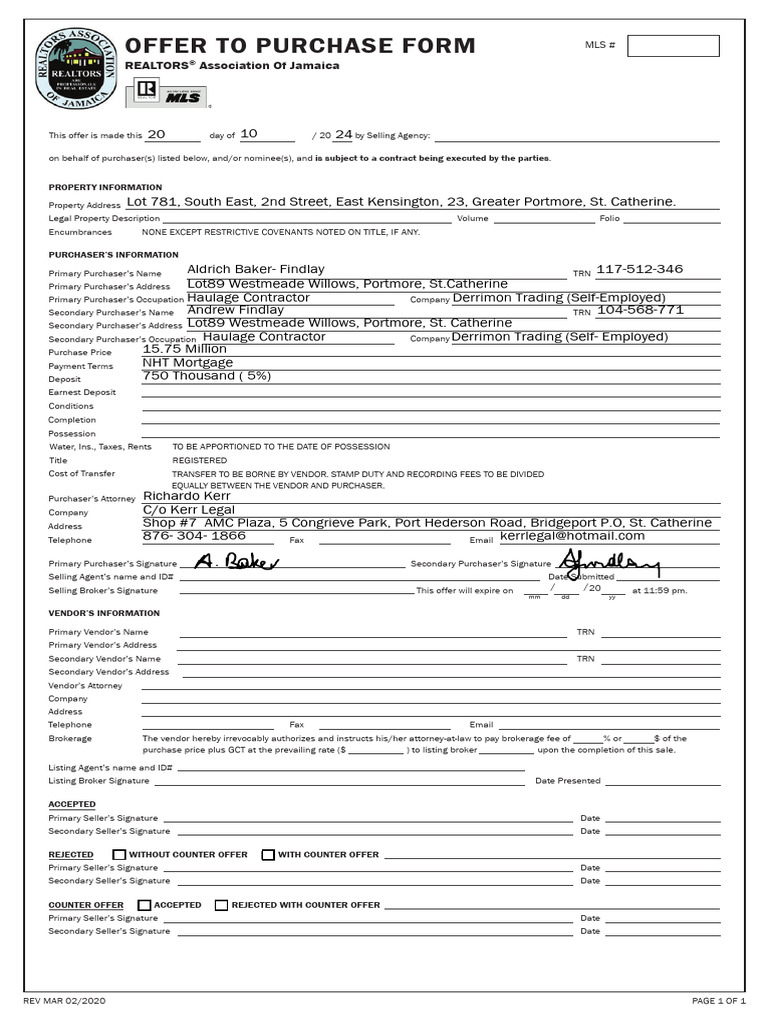 Offer To Purchase Form-Fillable2 | PDF | Offer And Acceptance | Common Law
