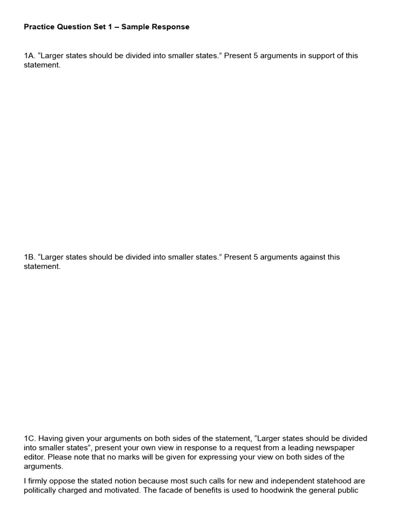 Practice Question Set 1 - Sample Response | PDF