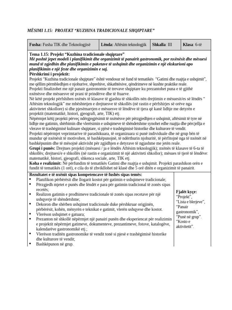 1.15. Projekt. Kuzhina Tradicionale Shqiptare | PDF