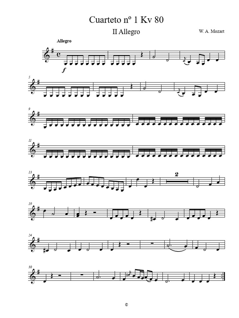 Mozart Cuarteto #1 KV 80 Violin 3 II Allegro | PDF | Classical Music