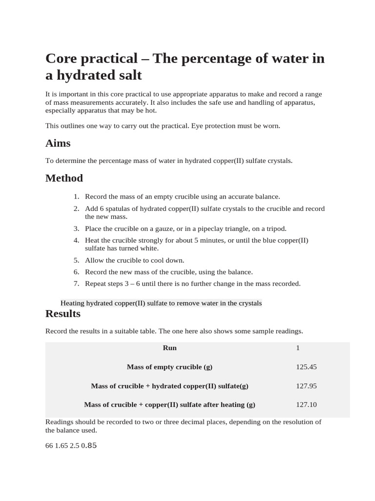 Percentage of Water in CuSO4 Crystals | PDF