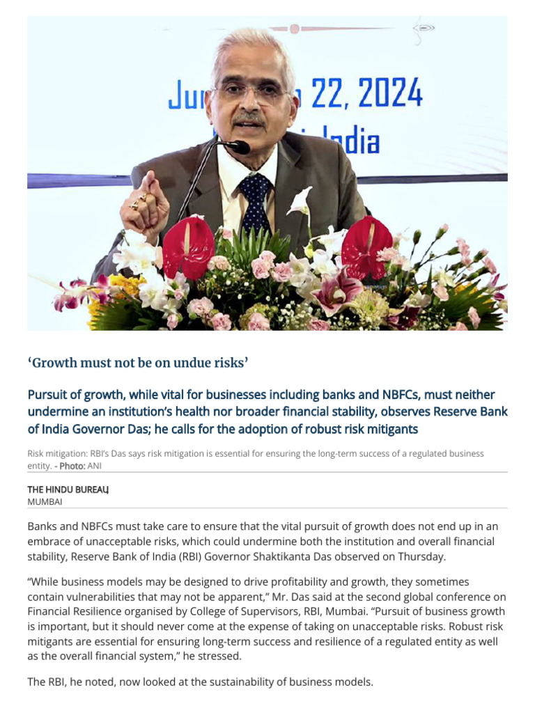 Growth Must Not Be On Undue Risks' | PDF