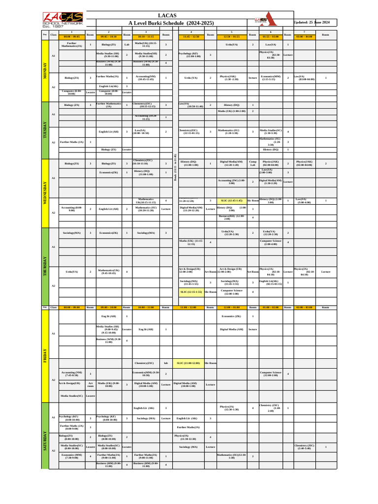 Timetable Session 2024-2025 | PDF | Mathematics | Observation