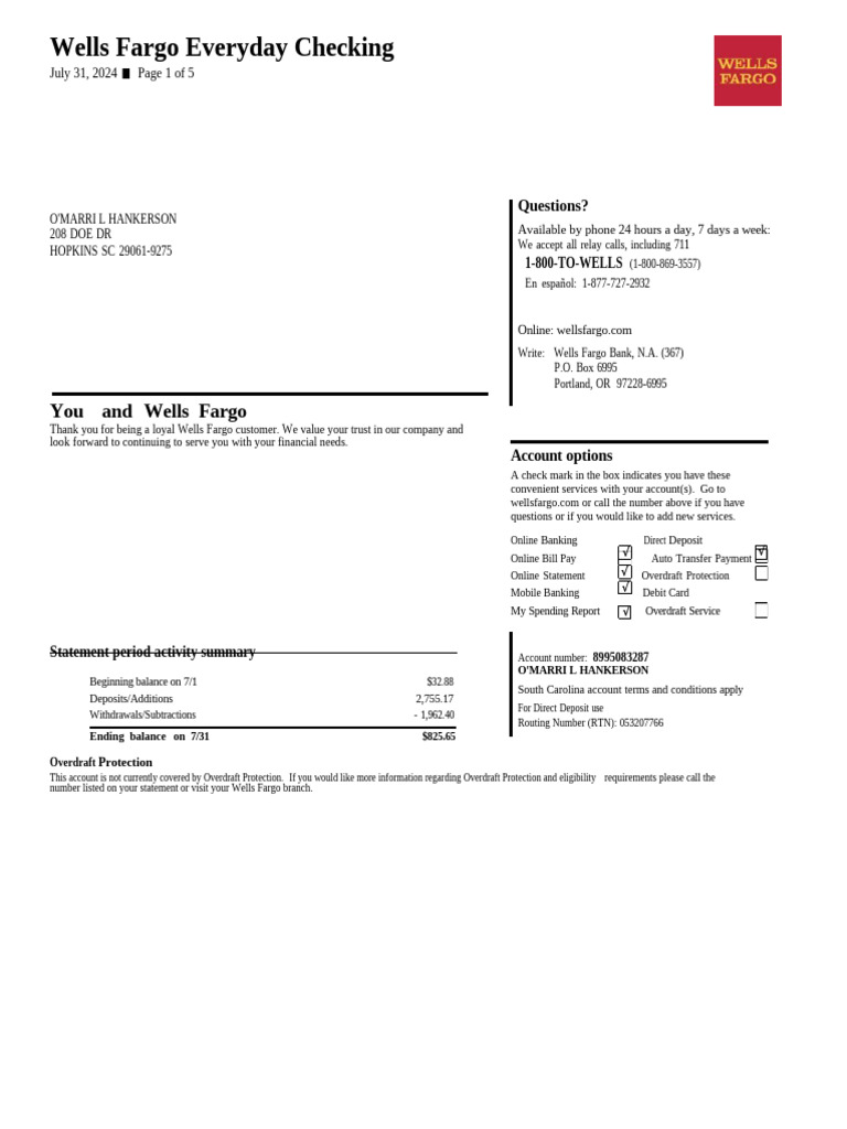 ST July 2024 | PDF | Overdraft | Fee