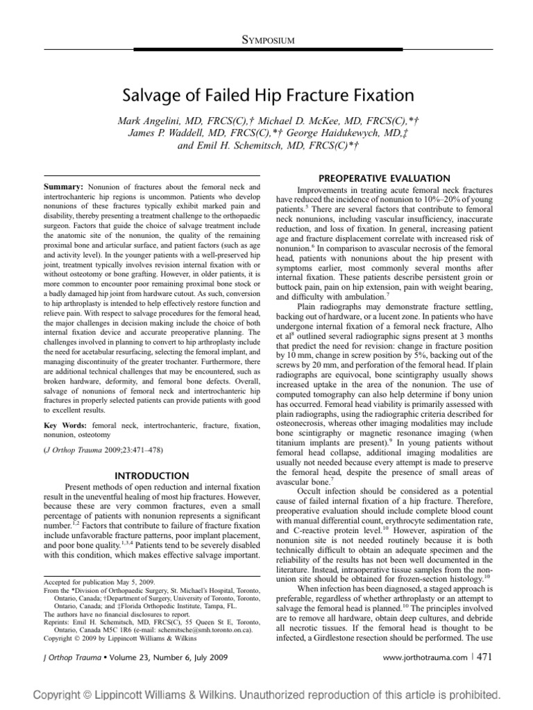Salvage of Failed Hip Fracture Fixation | PDF | Hip | Musculoskeletal ...