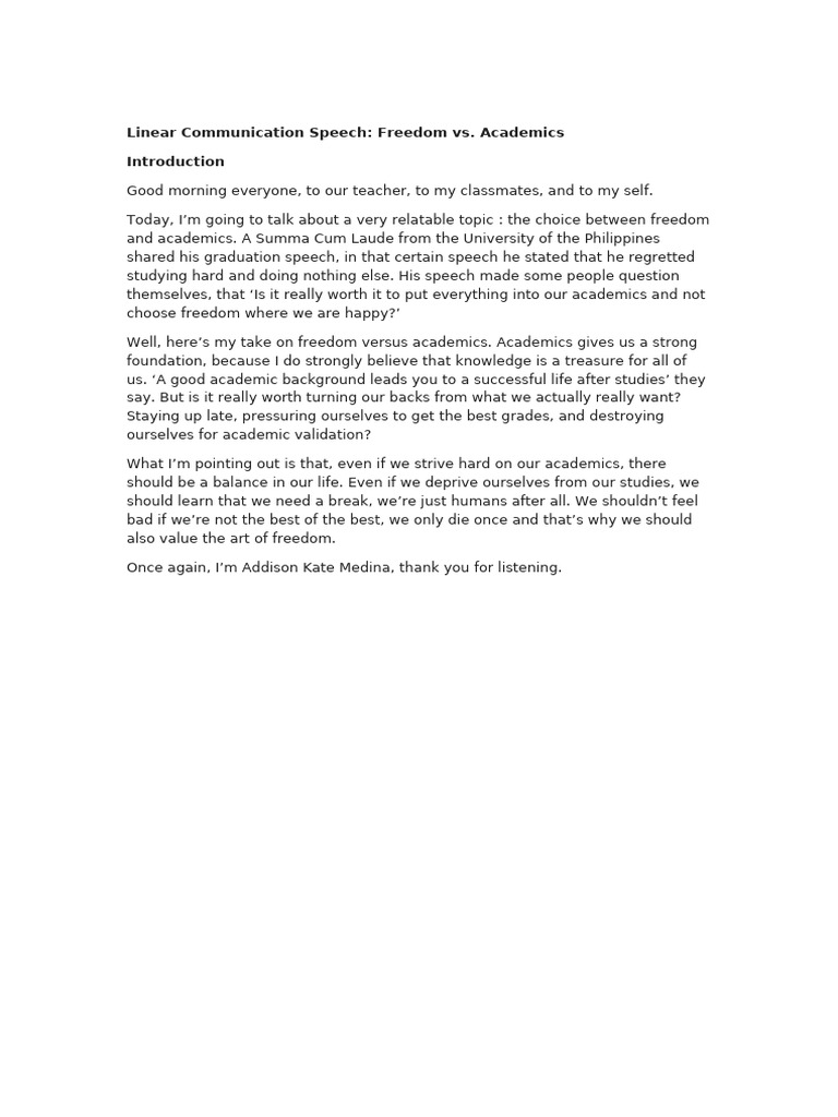 Linear Communication Speech | PDF