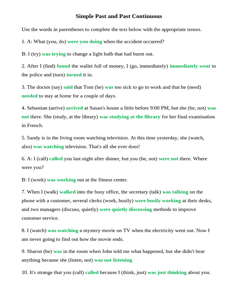 Correction Ex 2 Simple Past & Past Continuous | PDF