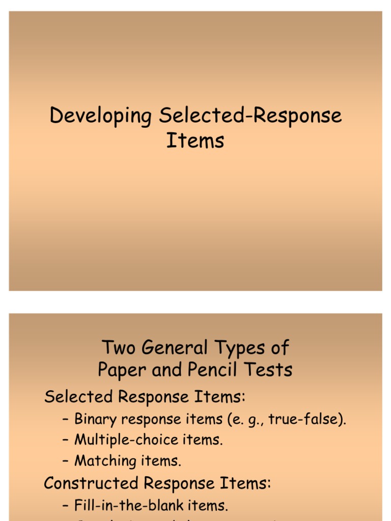 Selected and Constructed Response Items | Download Free PDF | Multiple ...