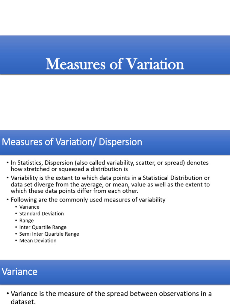 04 - Measures of Variation | PDF | Variance | Mean