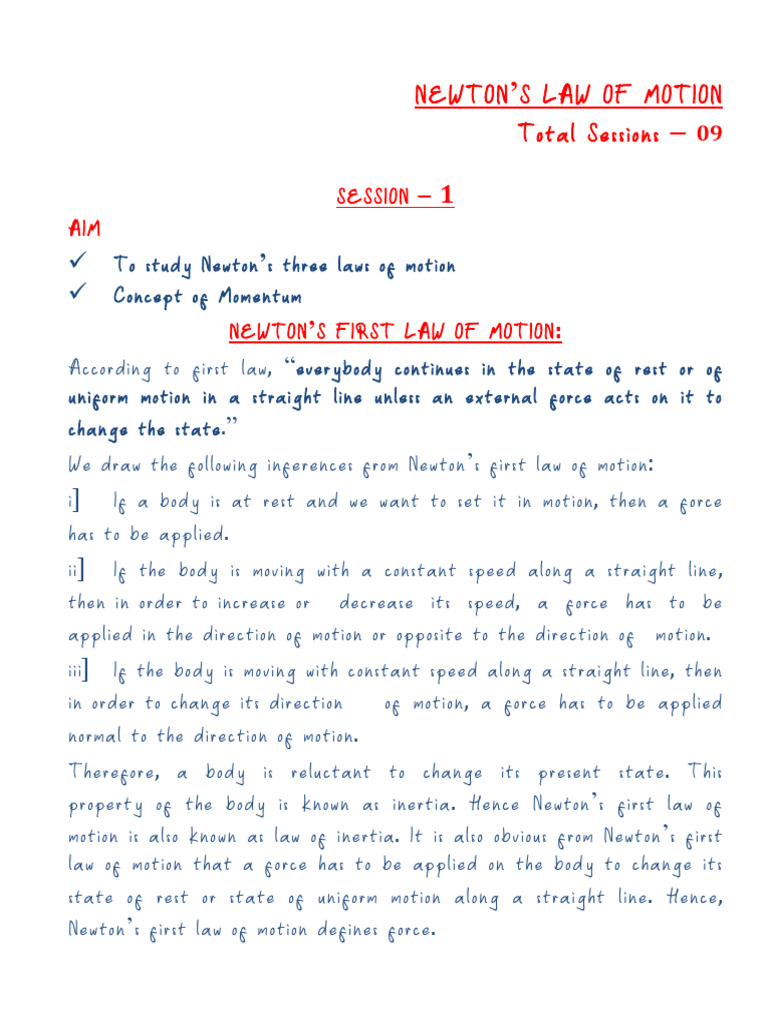 Newtons Law of Motion | PDF | Inertia | Force