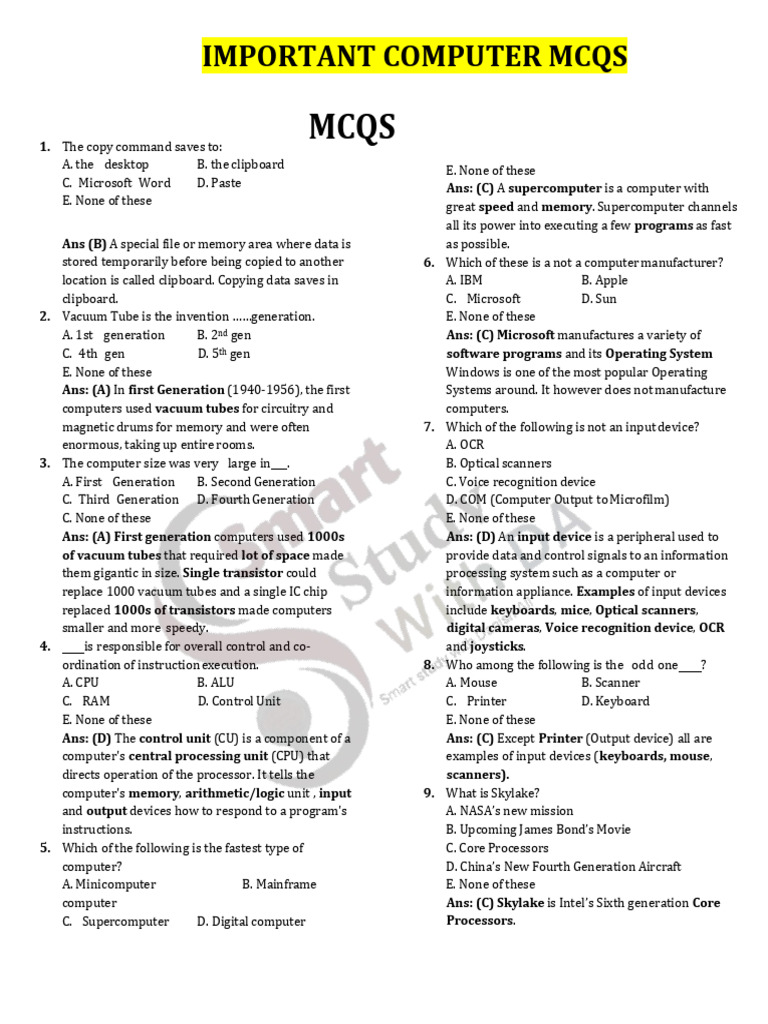 Important Computer MCQS | PDF | Computer Network | World Wide Web