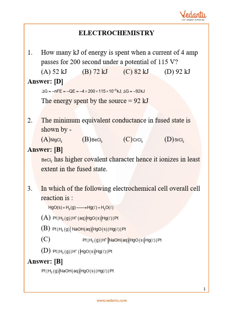 NEET Electrochemistry PYQs and Solutions | PDF | Anode | Electricity