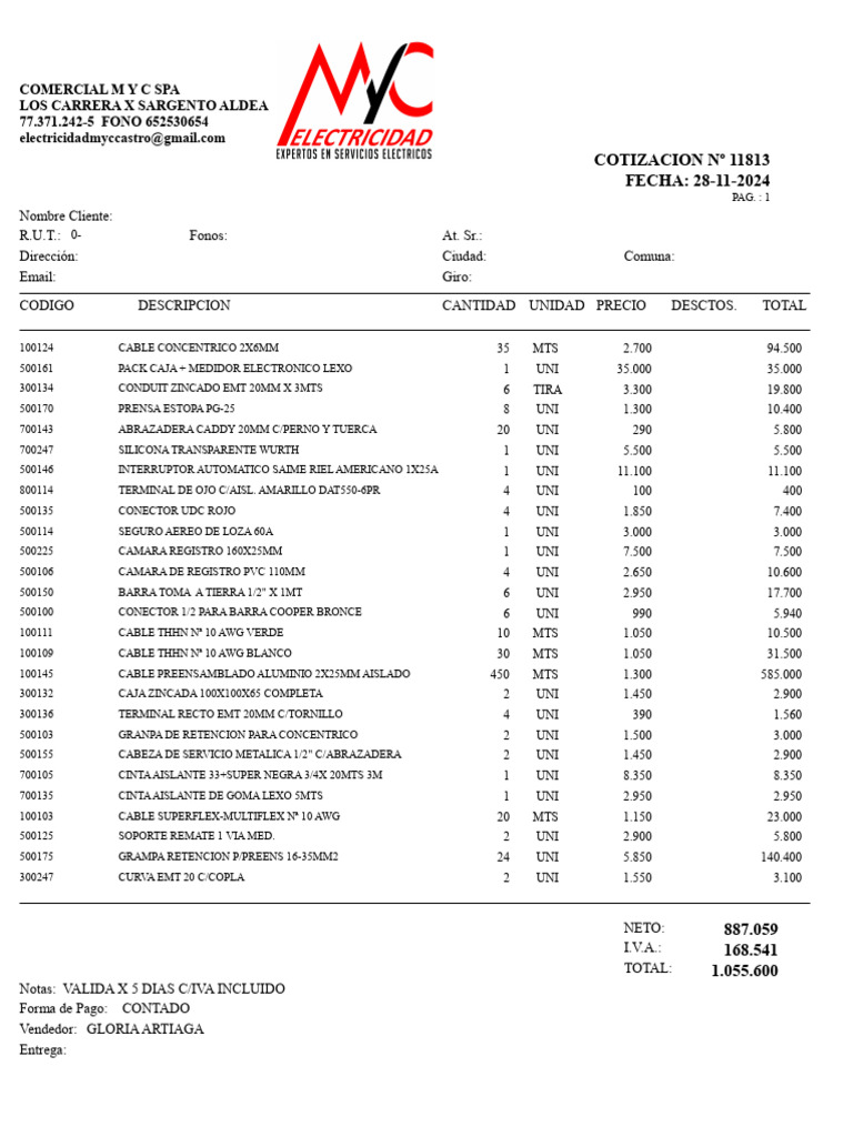Cotizacion Materiales | PDF | Impuestos