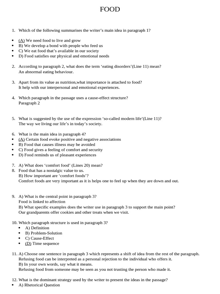 Food Interpretive Comprehension | PDF