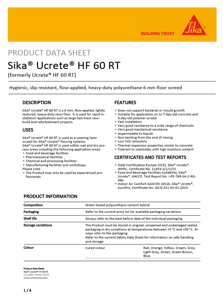 Pds Sika Ucrete hf60rt | PDF | Concrete | Strength Of Materials