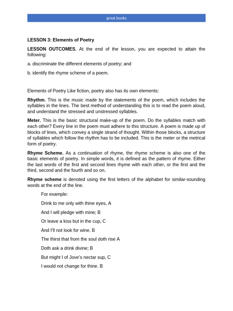 Lesson 3 | PDF | Poetry | Metre (Poetry)