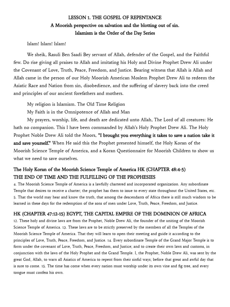 Moorish Lesson 1 Repentance | PDF | Sin | Prophet