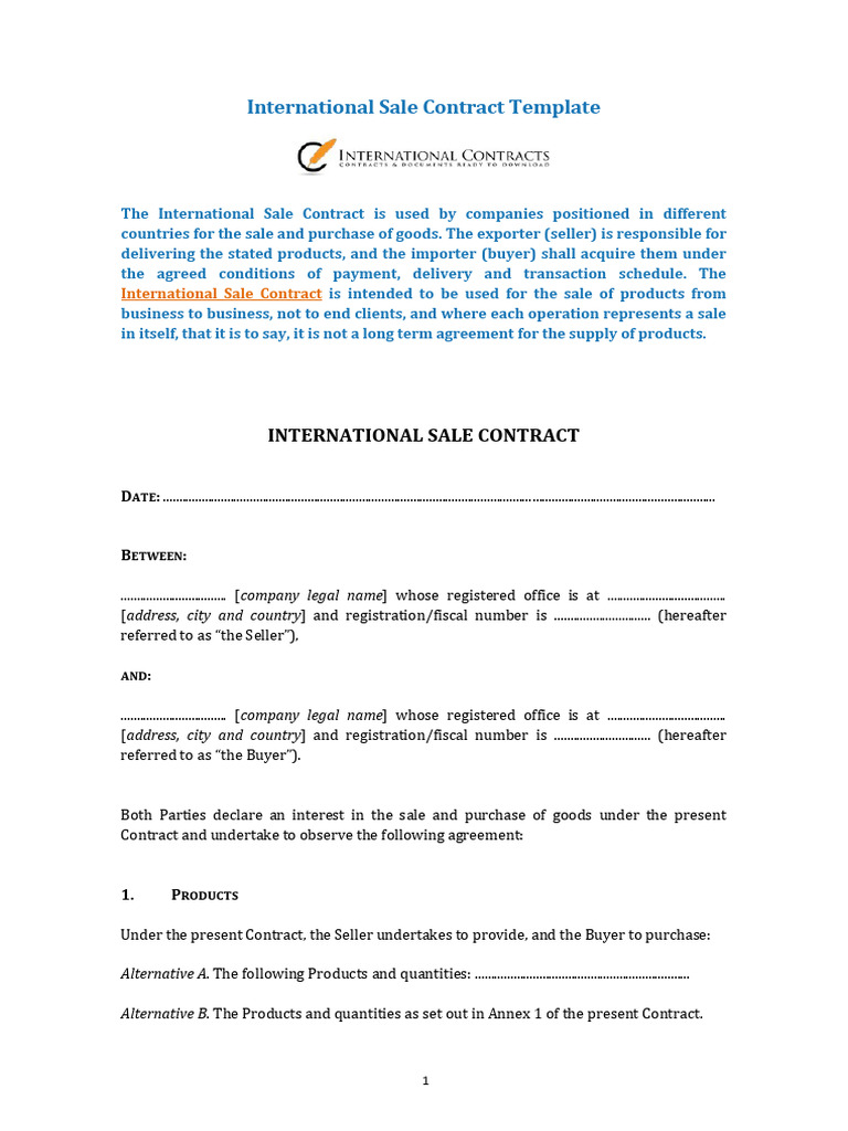 International Sale Contract Template Example Form Download 2 | PDF ...