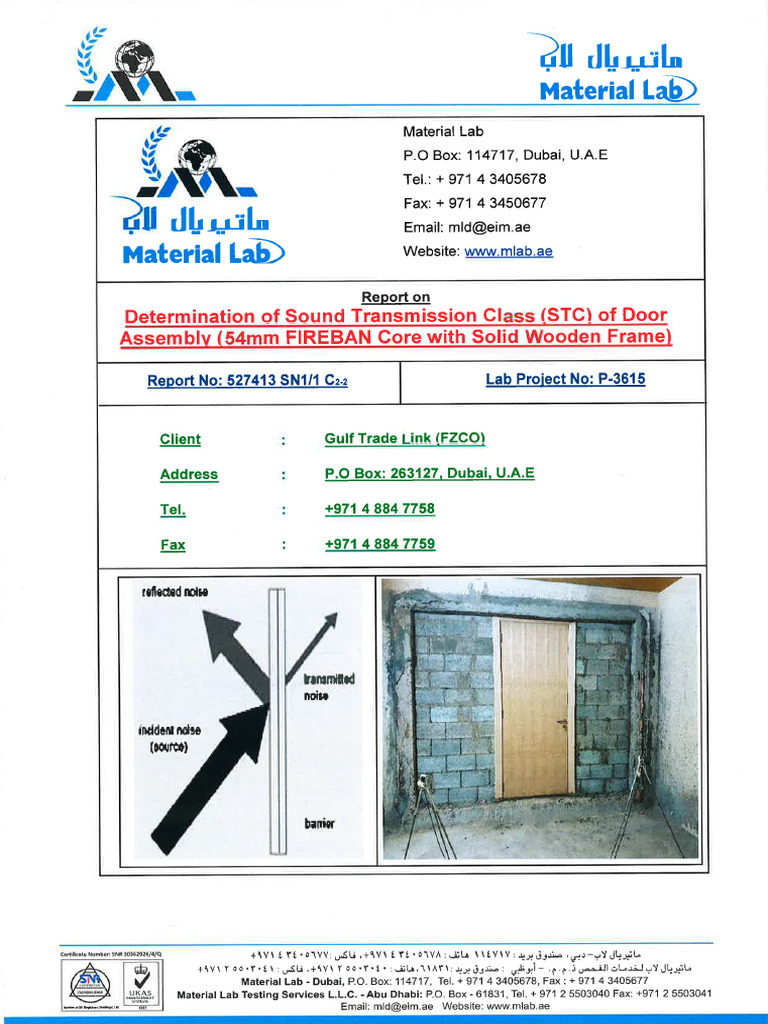GTL Acoustic Test Report FD60 Single Door 36dB | PDF