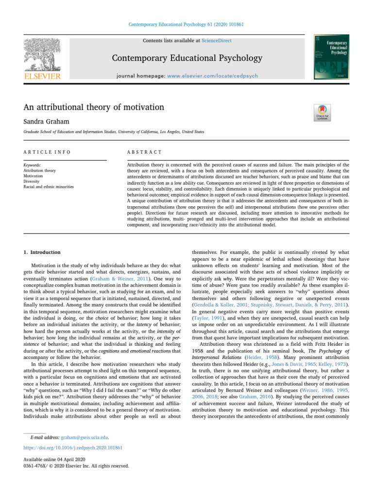 An Attributional Theory of Motivation | PDF | Motivation | Motivational