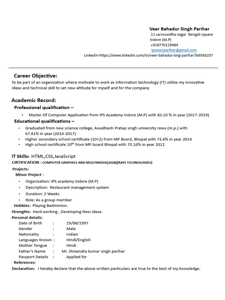 Veer Resume | PDF