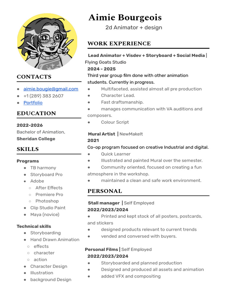 Aimie Bourgeois - Anim Resume | PDF