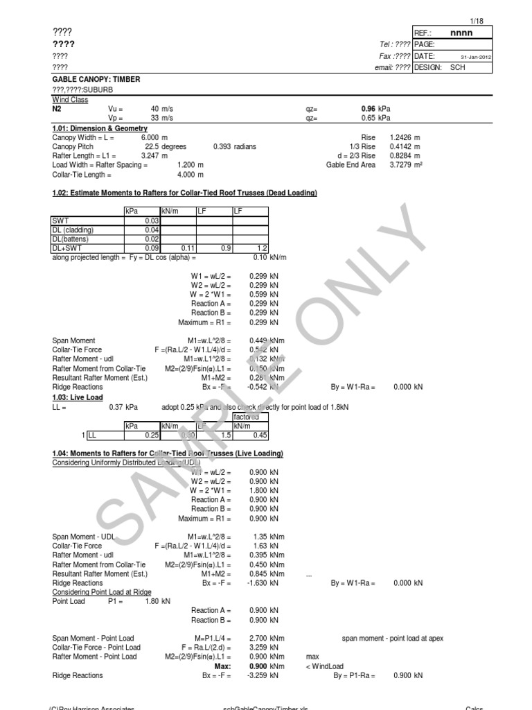 Timber Gable Canopy Design Calculations | PDF | Column | Screw