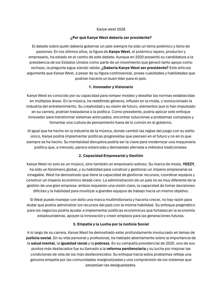 Kanye West 2028 | PDF | Liderazgo | Kanye West