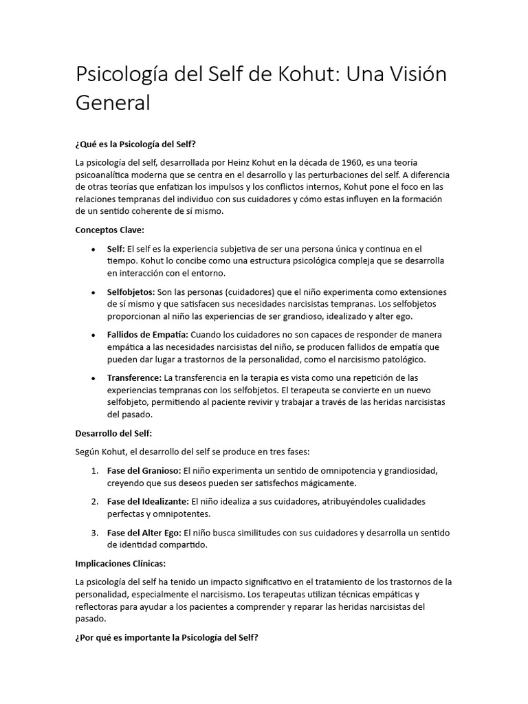 Psicología Del Self de Kohut | PDF | Narcisismo | Sicología