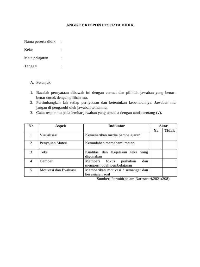 Angket Respon Peserta Didik | PDF